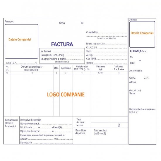 Facturi Personalizate A5 in 3 Exemplare, 50 Seturi/Carnet, Tipar 1+0 ...